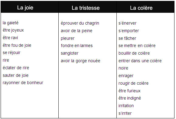 Le vocabulaire des sentiments et des émotions - learn French,vocabulary